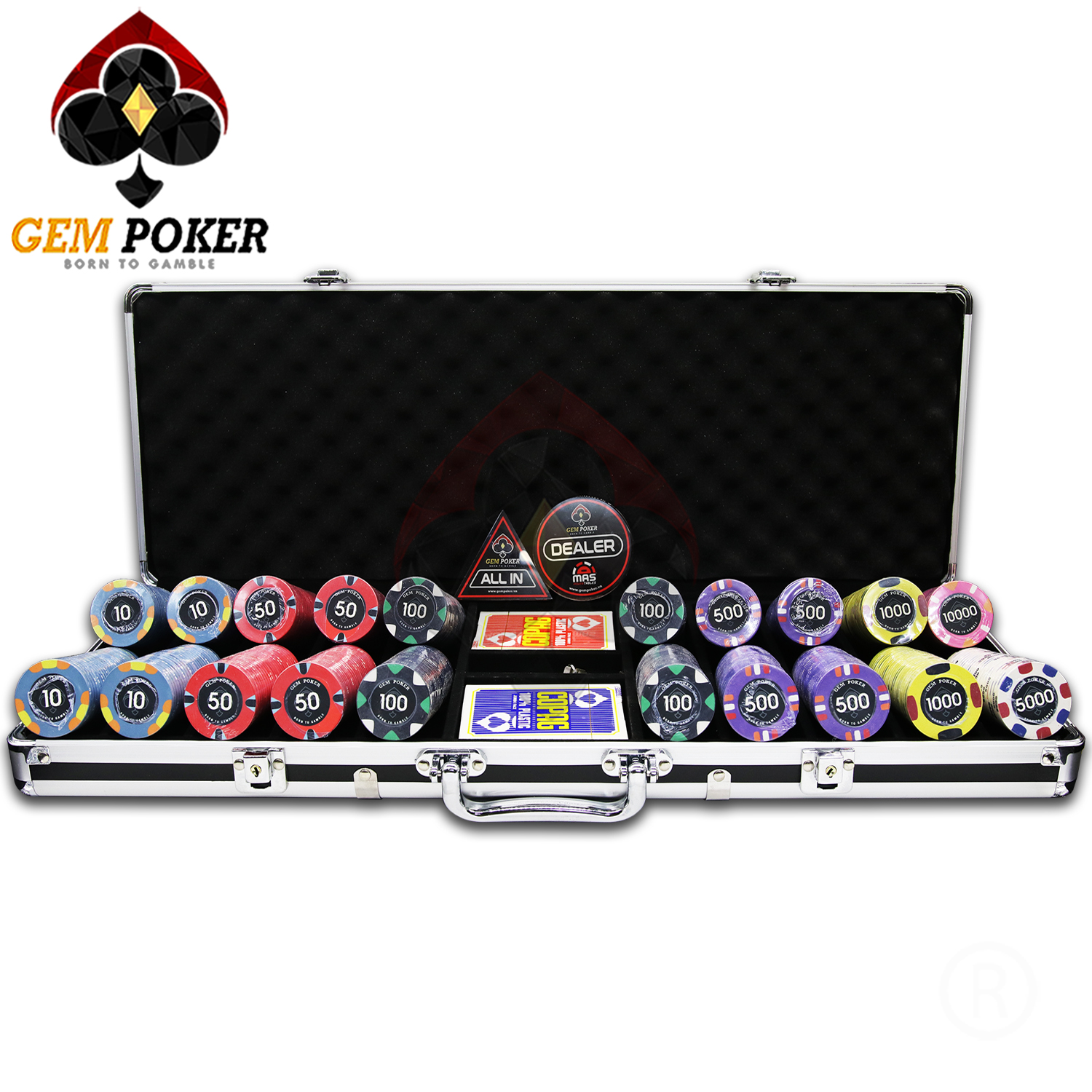 CERAMIC POKER CHIP SET 500 GEM POKER