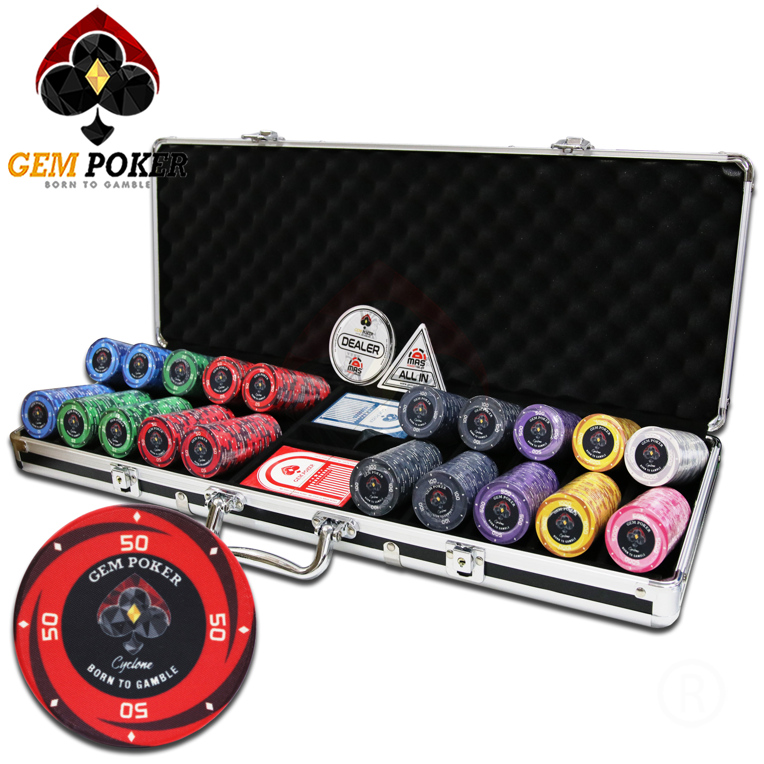 CERAMIC POKER CHIP SET 500 CYCLONE I GEM POKER